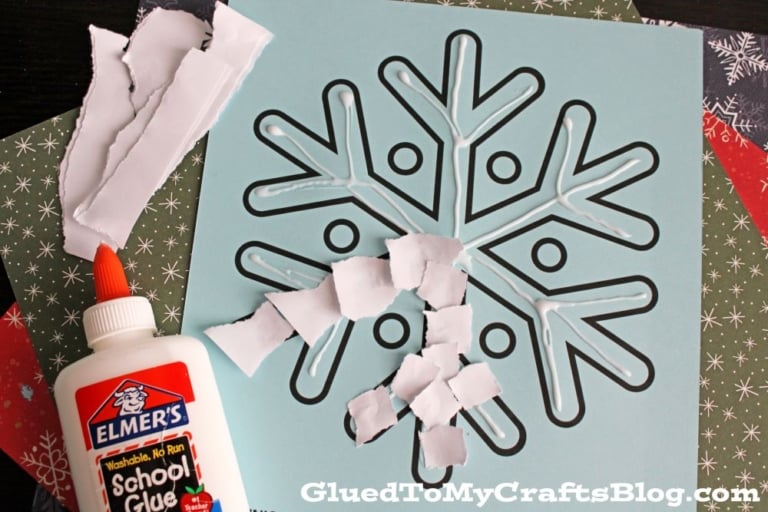 Torn Paper Snowflake Craft Idea For Winter - Glued To My Crafts