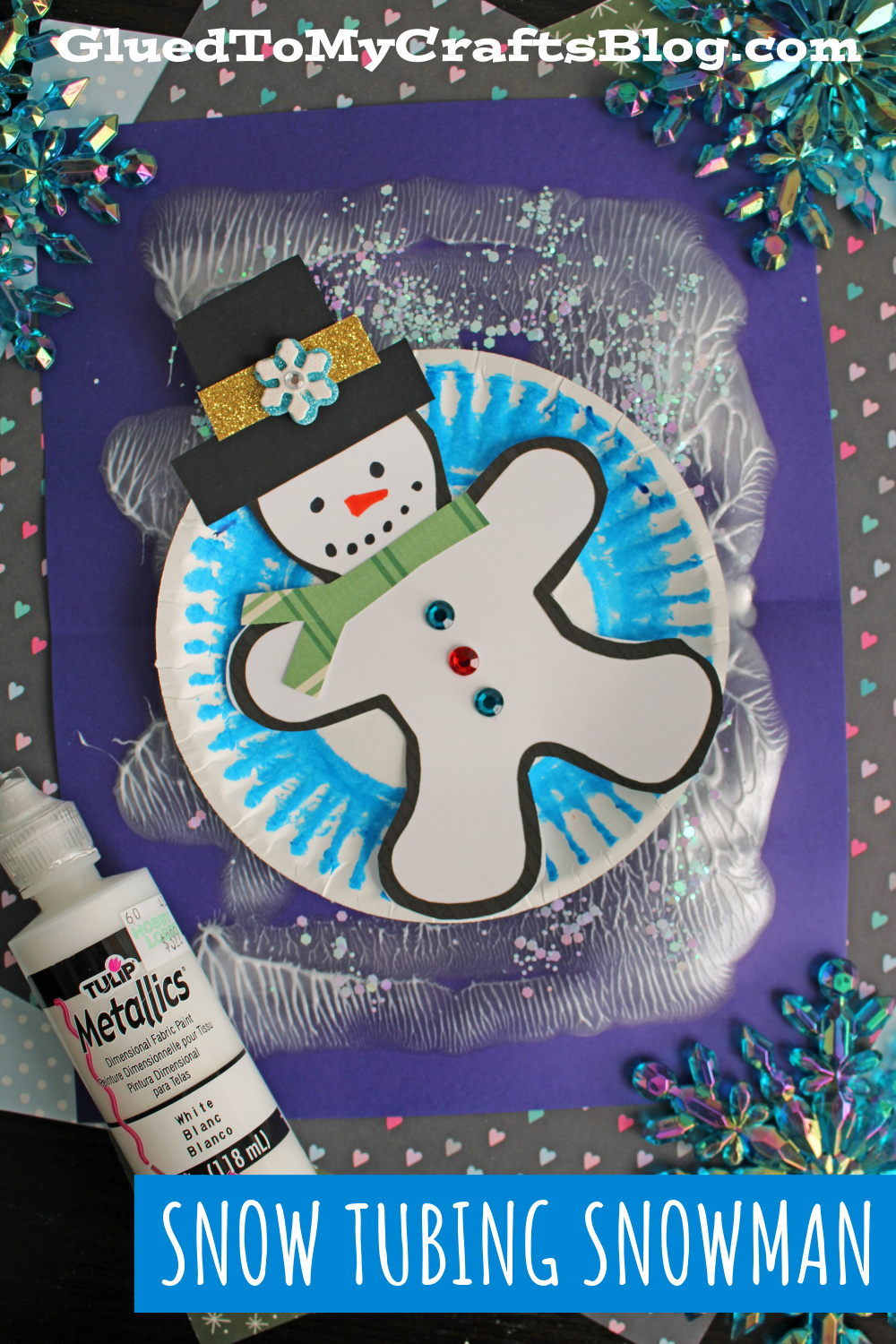 Paper Plate & Paint Splat Snow Tubing Snowman Craft