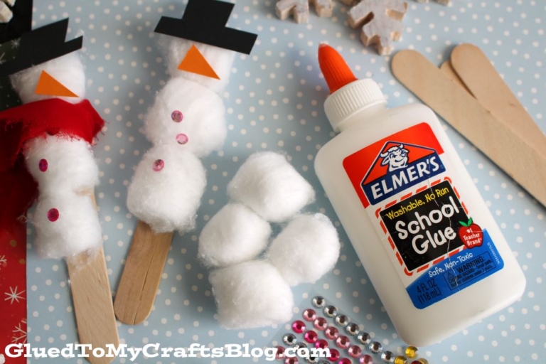 Popsicle Stick & Cotton Ball Snowman Craft