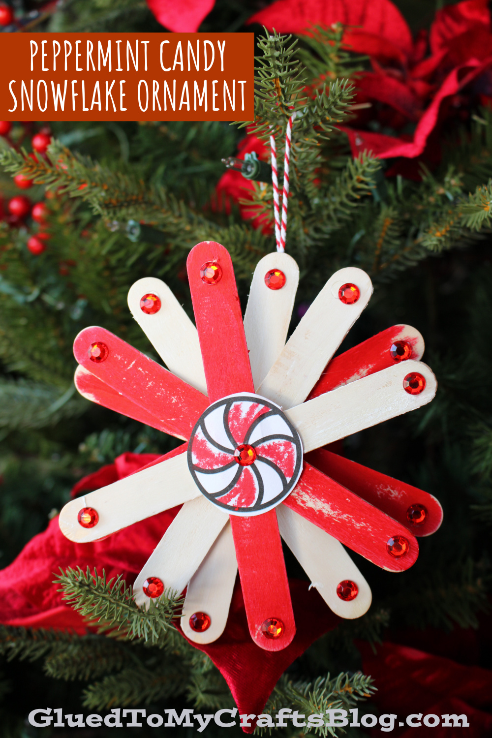 Popsicle Stick Peppermint Candy Snowflake Ornament