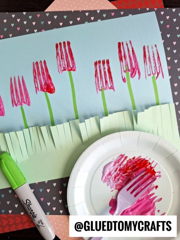 Fork Painted Tulip Flower Craft Idea For Kids