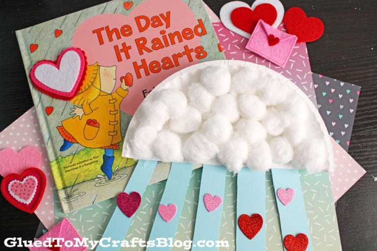 Paper Plate & Cotton Ball "Day It Rained Hearts" Craft Idea
