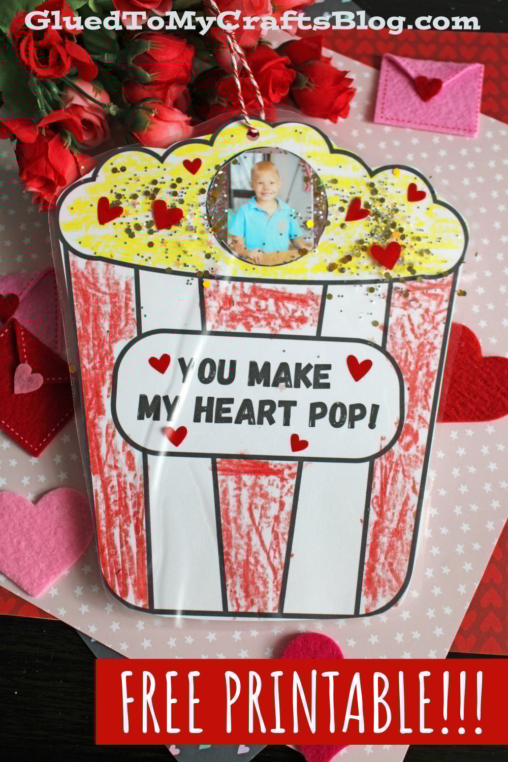 Valentine's Day Popcorn Box Photo Ornament Craft Idea For Kids - Glued ...