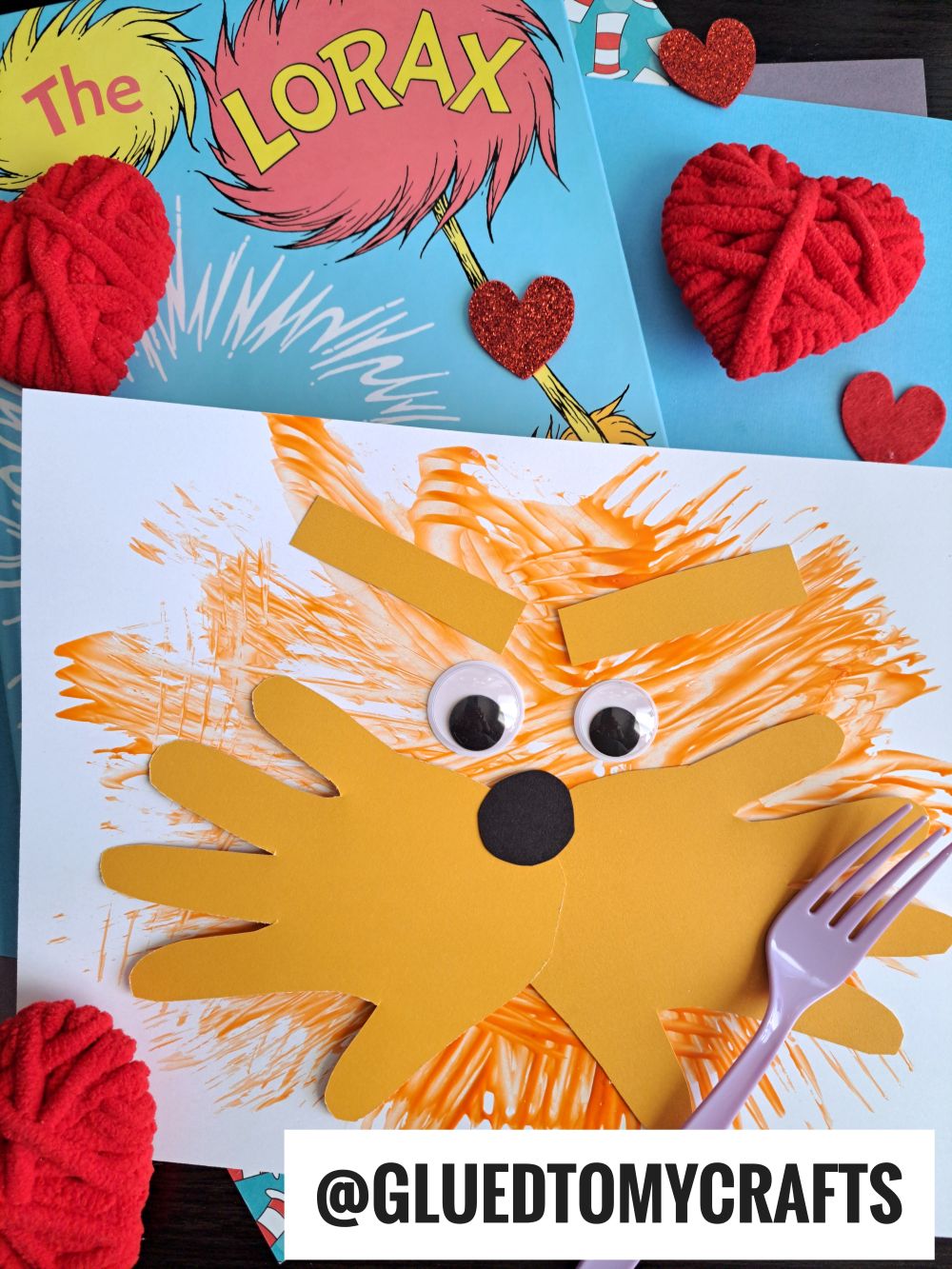 Fork Painted Lorax Craft Idea For Kids