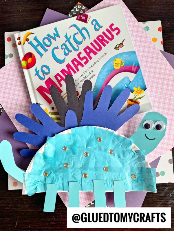 Paper Plate Dinosaur Craft Idea w/Handprint Spikes
