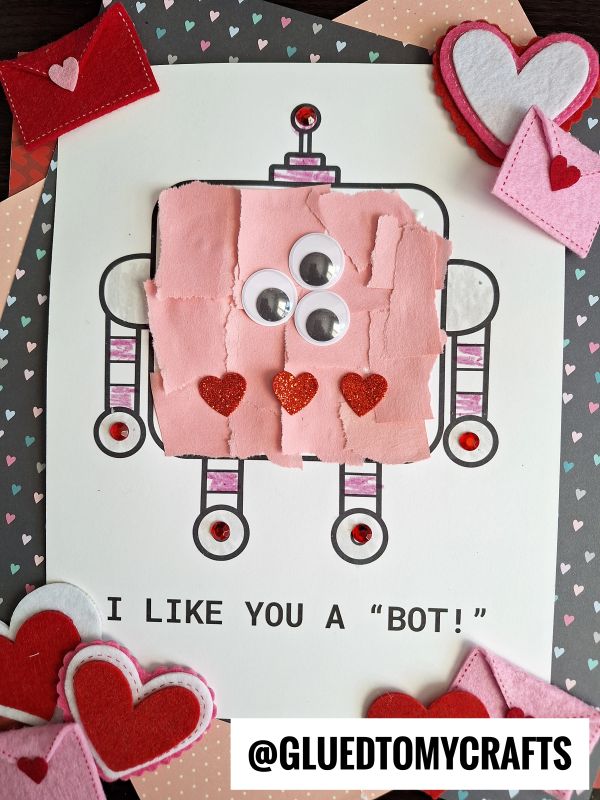 Torn Paper Valentine's Day Robot Craft Idea