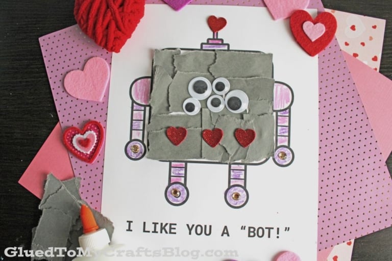 Torn Paper Valentine's Day Robot Craft Idea - Glued To My Crafts