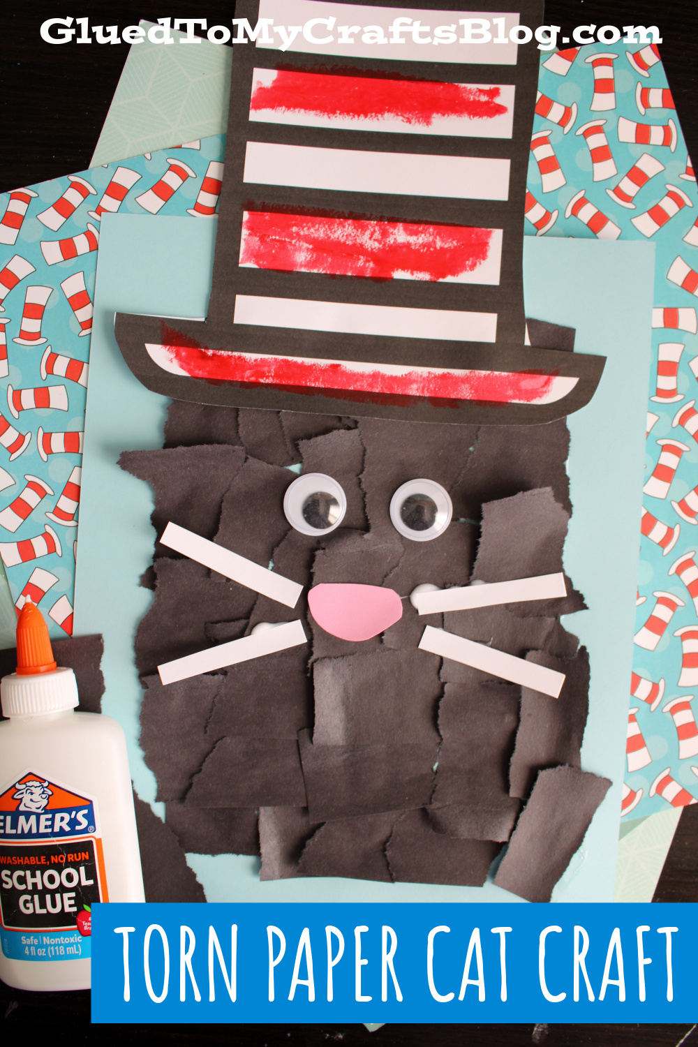 Craft a Torn Paper Cat in The Hat Fun for Read Across America