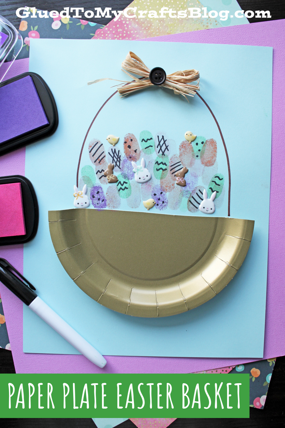 Paper Plate & Thumbprint Easter Egg Basket Craft