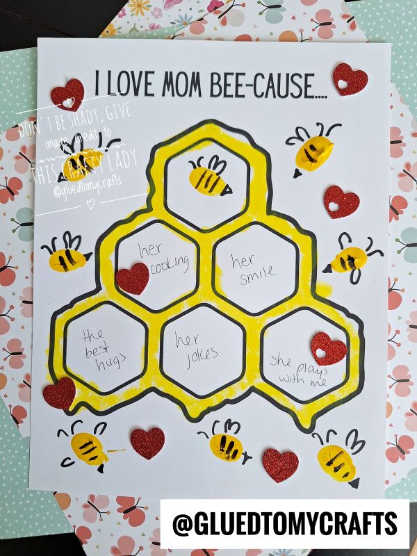 I Love Mom BEE-Cause Craft w/Thumbprint Bees