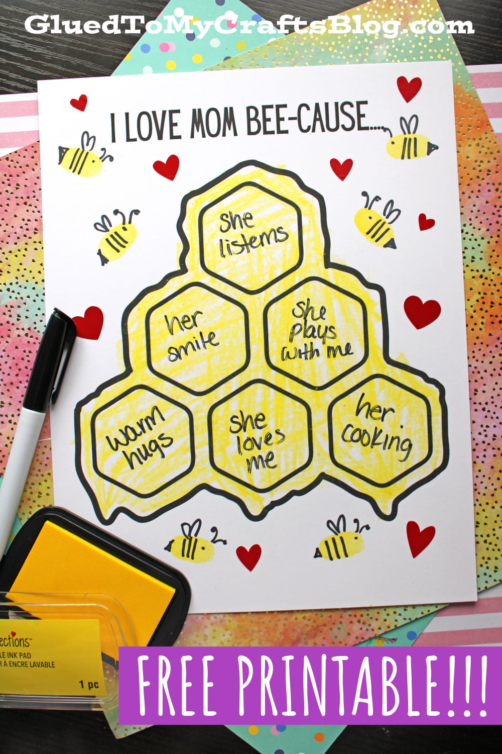 I Love Mom BEE-Cause Craft w/Thumbprint Bees