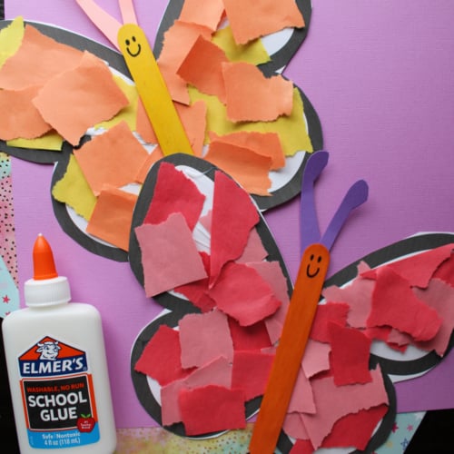 Popsicle Stick & Torn Paper Butterfly Craft Idea