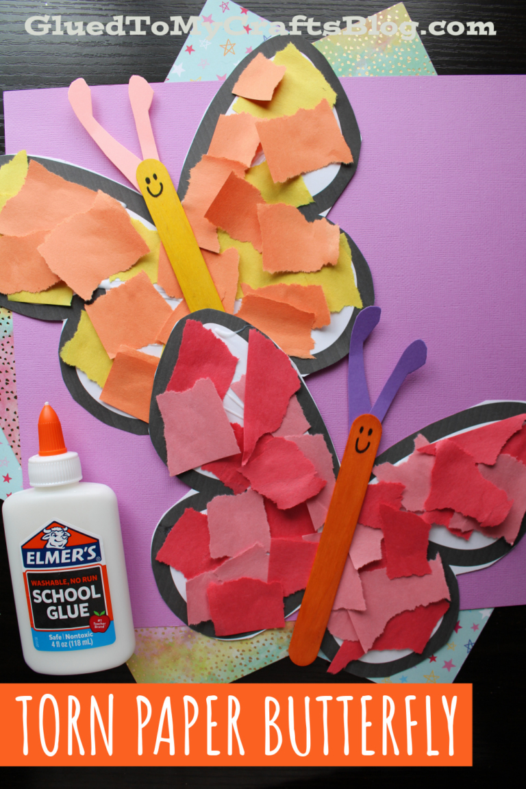 Popsicle Stick & Torn Paper Butterfly Craft Idea