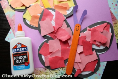 Popsicle Stick & Torn Paper Butterfly Craft Idea