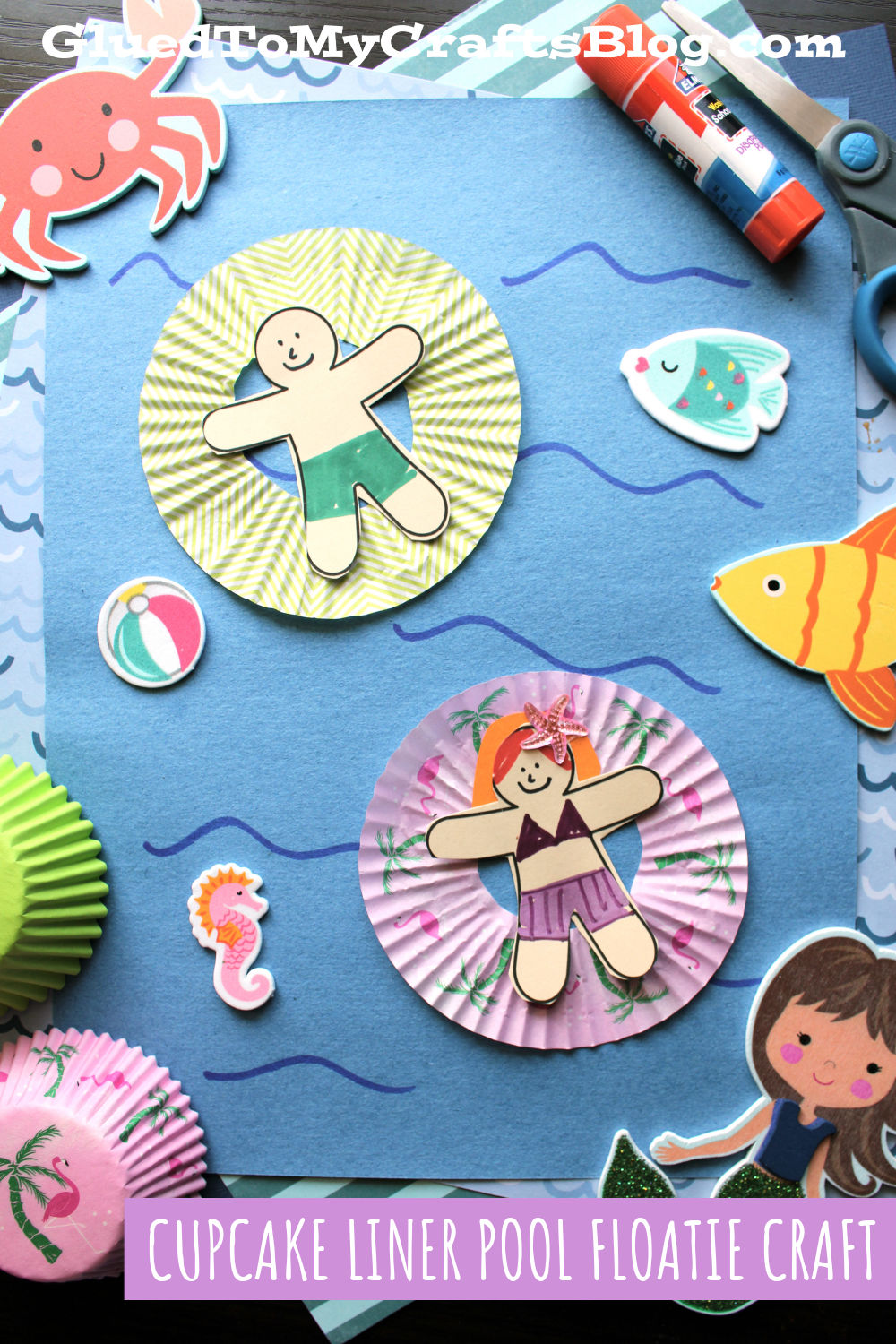 Cupcake Liner Pool Floatie Craft Idea For Kids - Glued To My Crafts