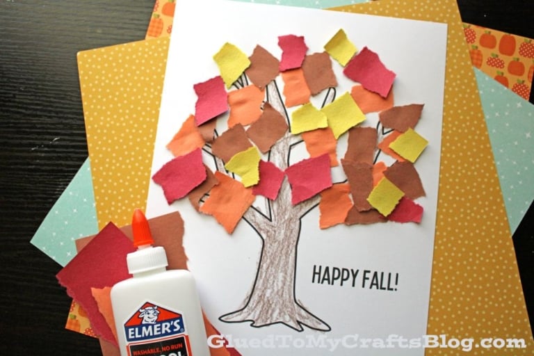 Torn Paper Fall Tree Craft for Kids – Free Template Included