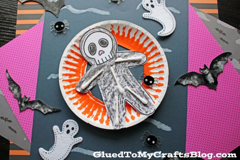 Skeleton Lounging On A Pool Floatie Craft Idea For Halloween - Glued To ...