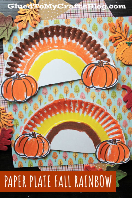 Paper Plate Fall Rainbow Craft Idea With Pumpkins