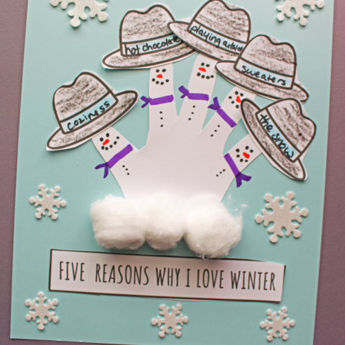 "Five Reasons Why I Love Winter" Handprint Snowman Craft - Glued To My ...