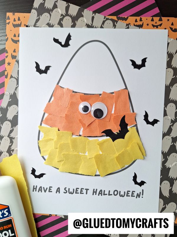 Torn Paper Candy Corn Card Craft Idea For Halloween