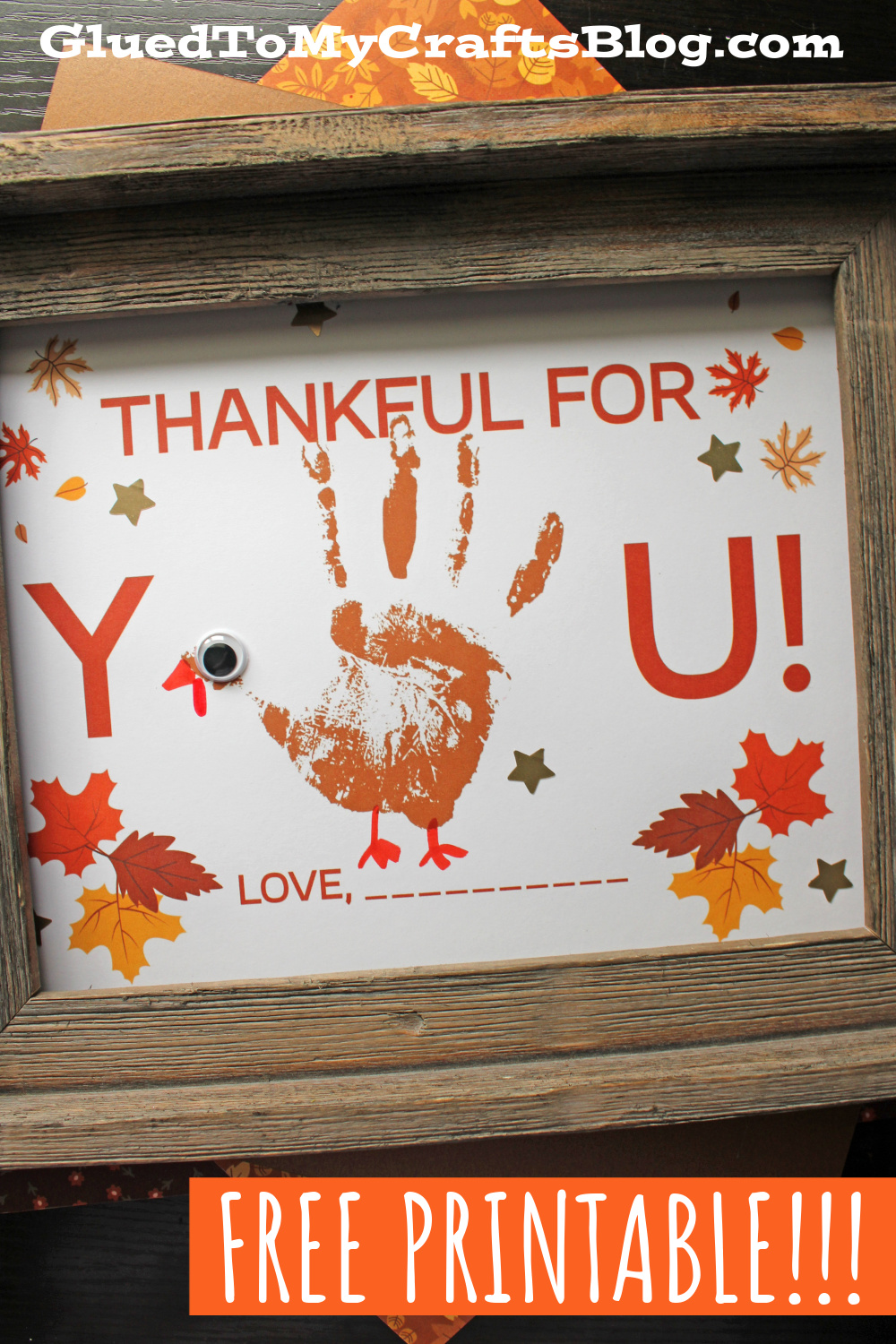 Handprint "Thankful For You" Turkey Keepsake Printable