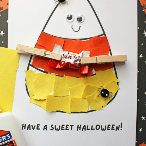 Torn Paper Candy Corn Card Craft Idea For Halloween - Glued To My Crafts