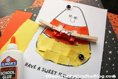 Torn Paper Candy Corn Card Craft Idea For Halloween - Glued To My Crafts