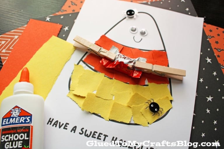 Torn Paper Candy Corn Card Craft Idea For Halloween