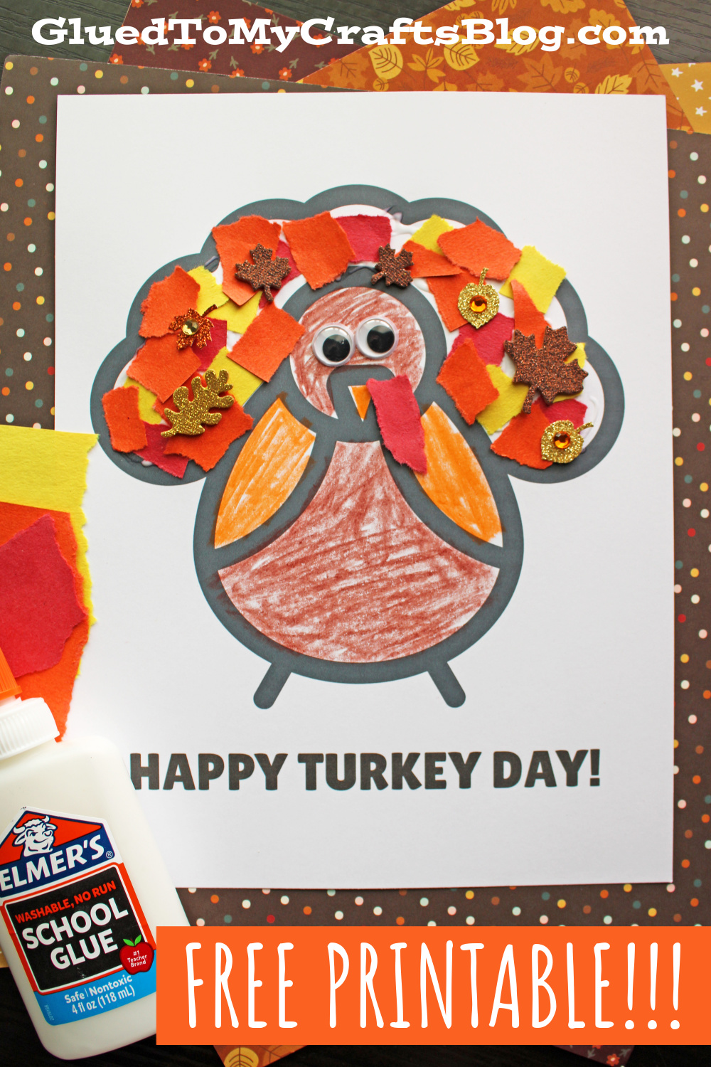 Torn Paper Turkey Card Craft Idea For Thanksgiving - Glued To My Crafts
