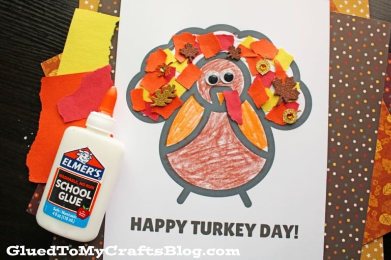 Torn Paper Turkey Card Craft Idea For Thanksgiving