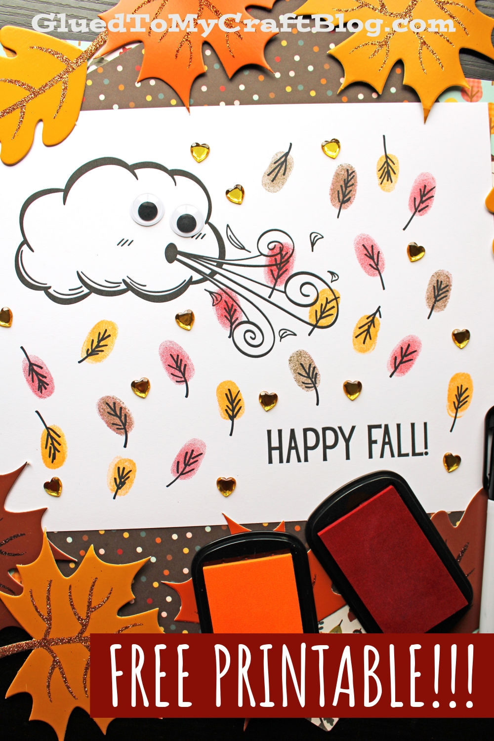 Thumbprint Fall Leaves - Blowing Cloud Craft Idea For Fall