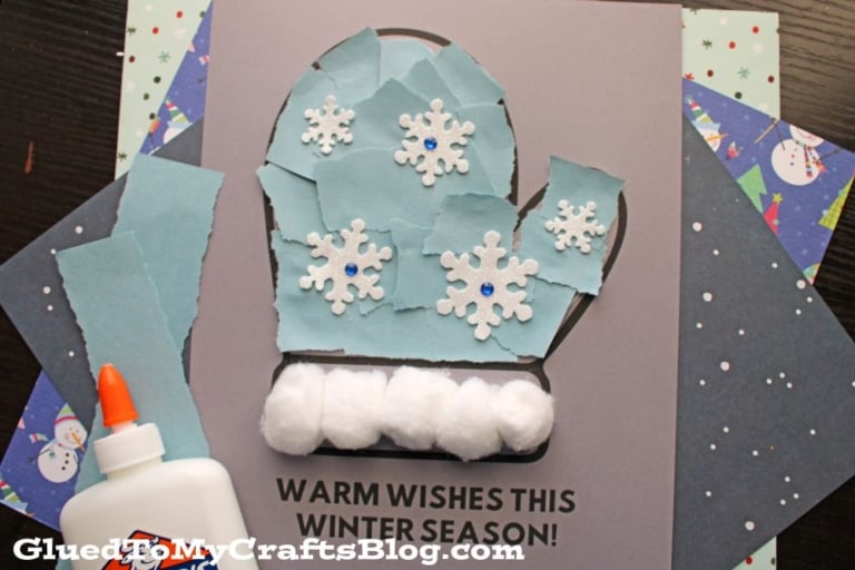 Torn Paper Winter Mitten Craft Idea (Free Printable Included) - Glued ...