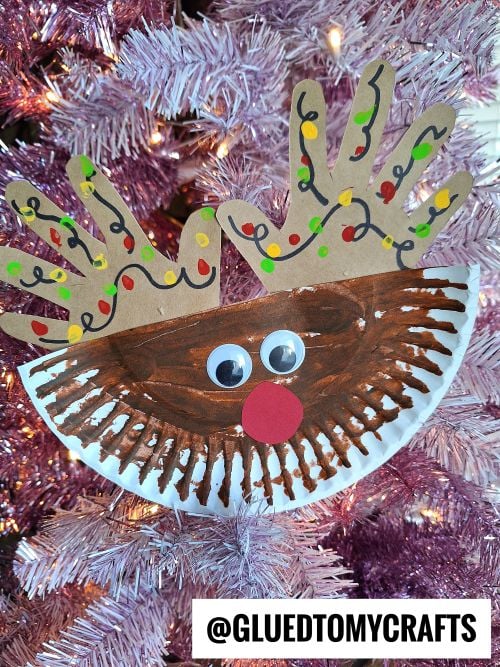 Paper Plate Handprint Reindeer Craft for Christmas - Glued To My Crafts