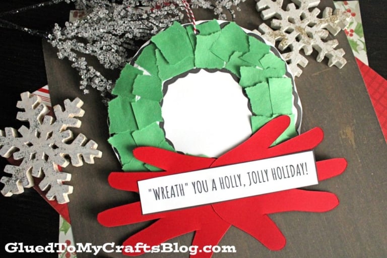 Torn Paper Christmas Wreath Craft (Free Printable!)