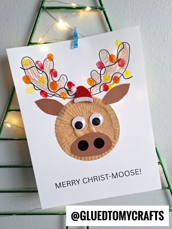 Cupcake Liner Christmas Moose Card Craft for Kids