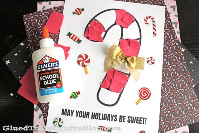 Torn Paper Candy Cane Card Craft for Kids