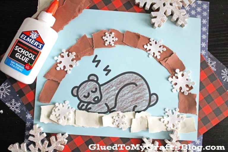 Torn Paper Bear Cave: Hibernation Craft Project - Glued To My Crafts