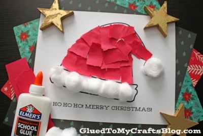 Torn Paper Santa Hat Card Craft Idea For Christmas - Glued To My Crafts