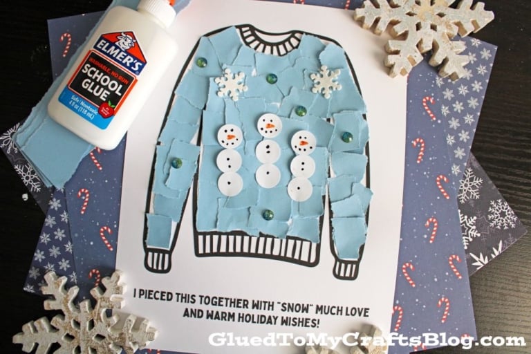 Torn Paper Winter Sweater Card Craft for Kids