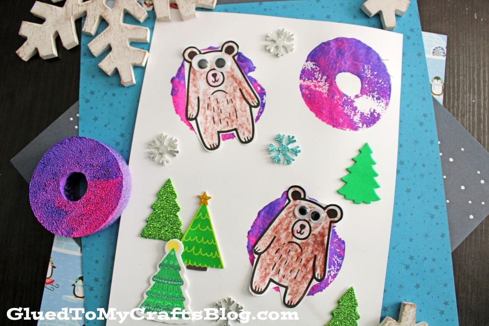 Pool Noodle Stamped Snow Tubing Bears - Glued To My Crafts