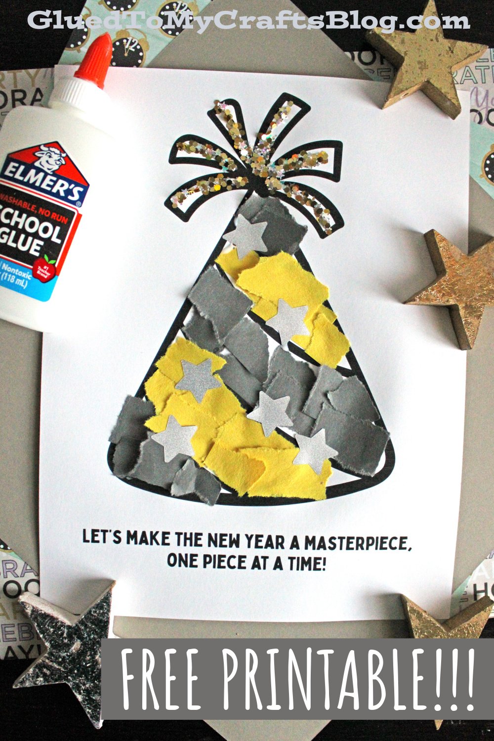 Torn Paper New Year’s Eve Hat Craft Idea for Kids - Glued To My Crafts