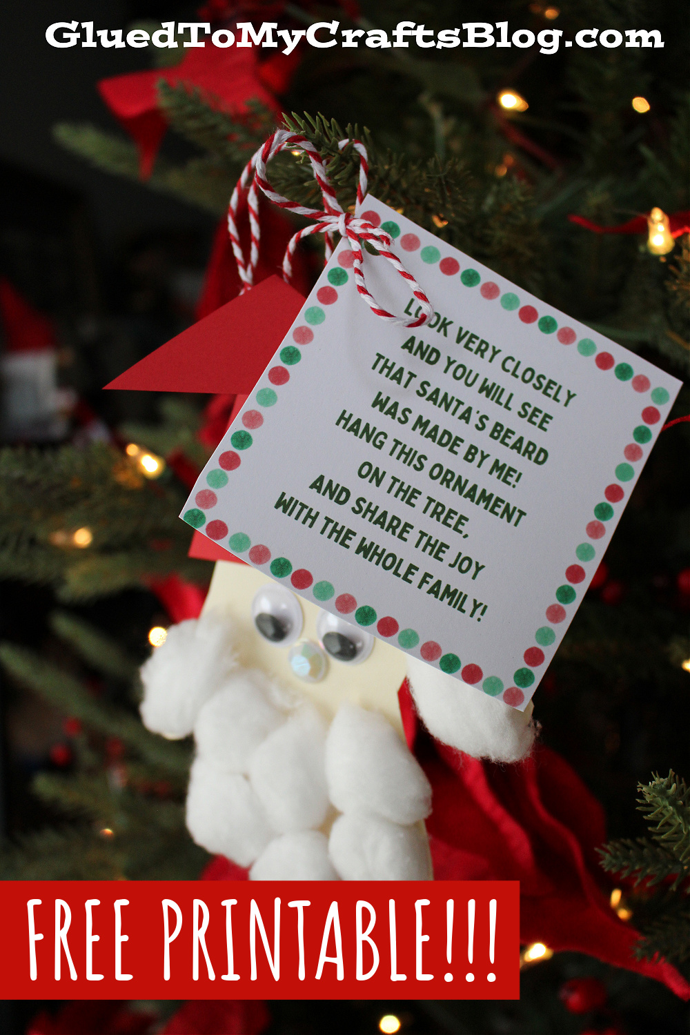 Look Very Closely - Handprint & Cotton Ball Santa Ornament