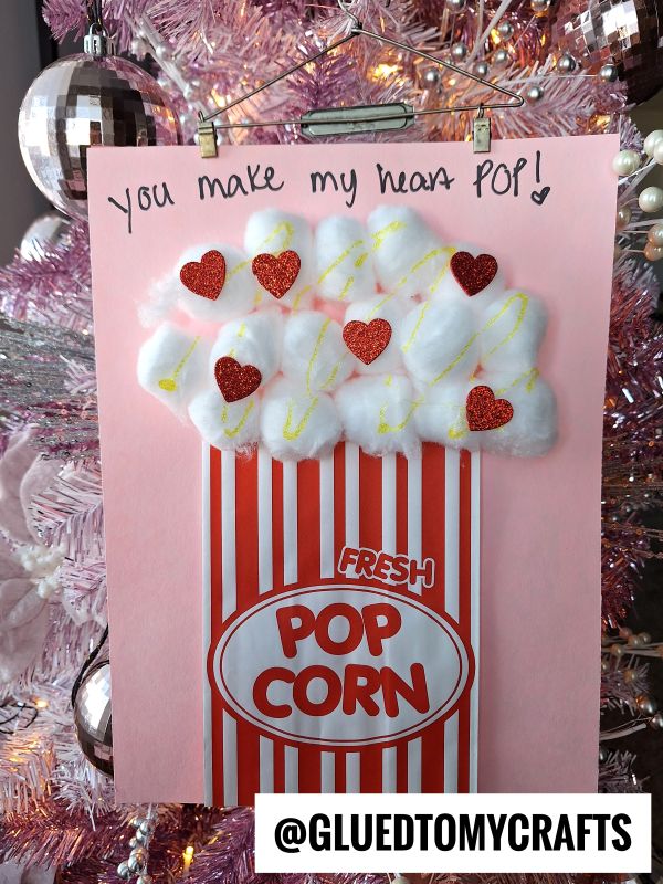 Cotton Ball Valentine's Day Popcorn Craft Idea For Kids