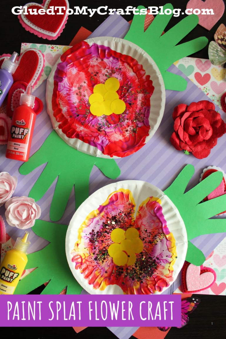 Paint Splat Valentine's Day Flower Craft Idea - Glued To My Crafts