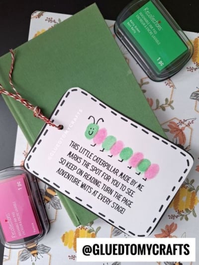 Thumbprint Caterpillar Bookmark Craft Idea - Glued To My Crafts