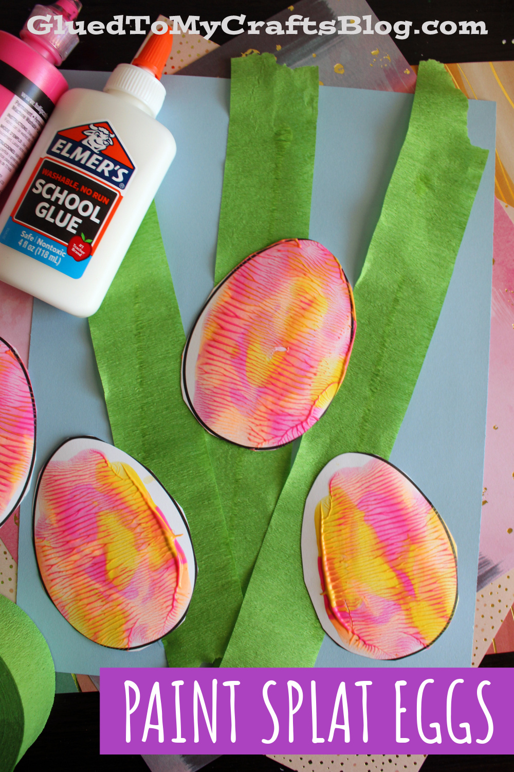 Paint Splat Eggs Hiding in Crepe Paper Grass
