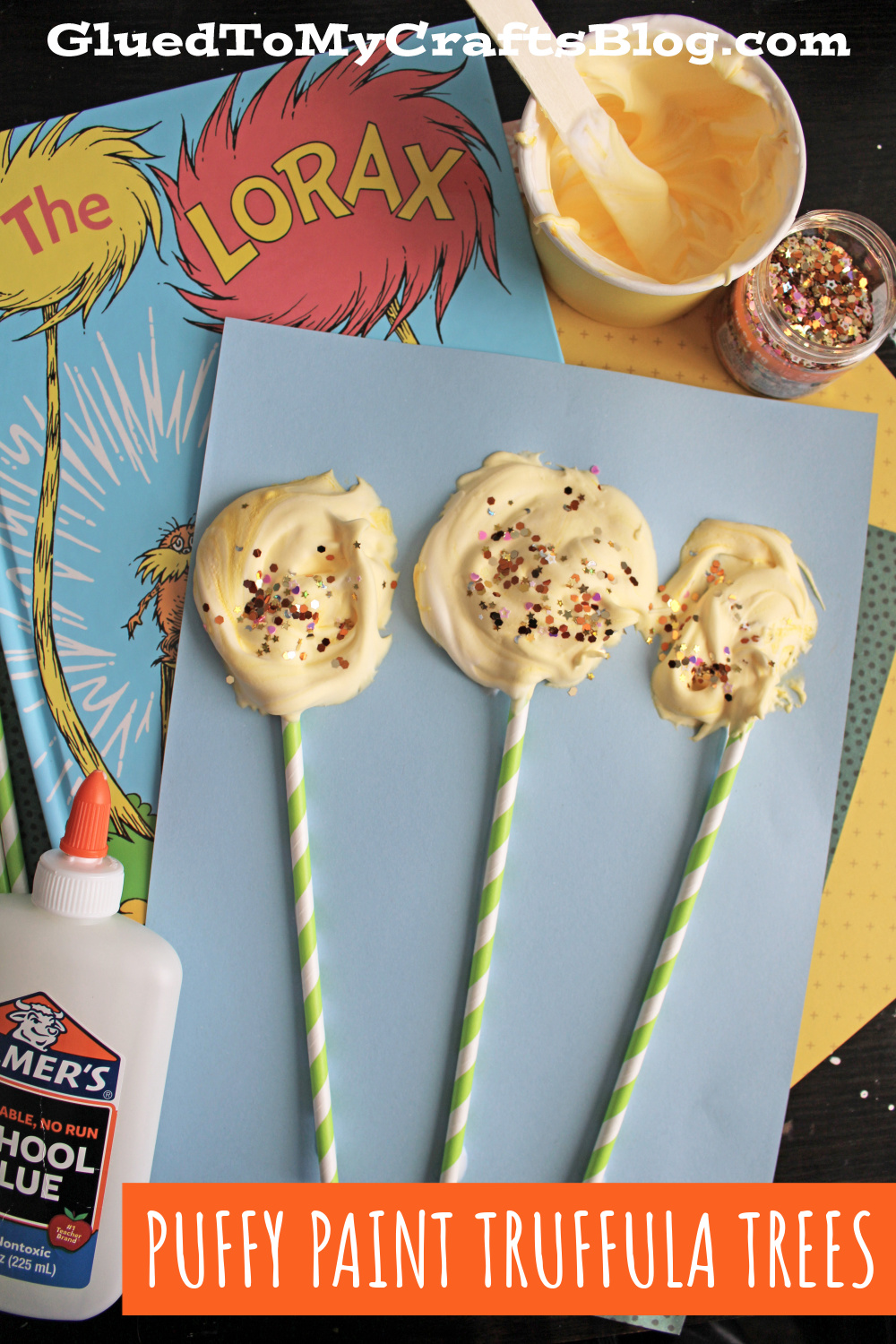 Paper Straw & Puffy Paint Truffula Tree Craft Idea