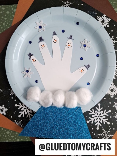 Handprint & Paper Plate Snowman Snow Globe Craft - Glued To My Crafts