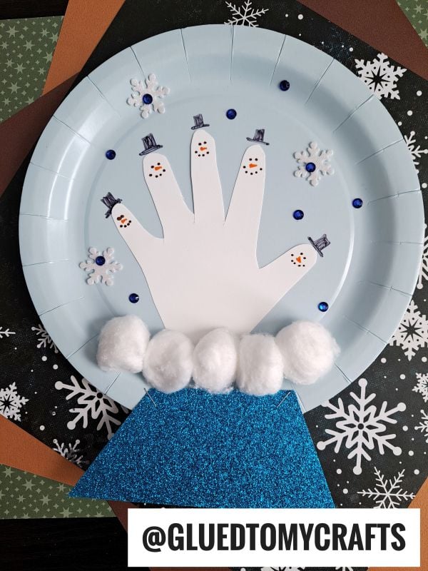 Handprint & Paper Plate Snowman Snow Globe Craft - Glued To My Crafts