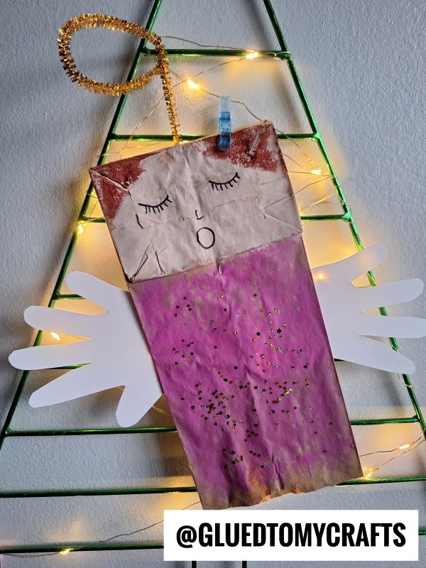 Easy Paper Bag Handprint Angel Craft for Christmas